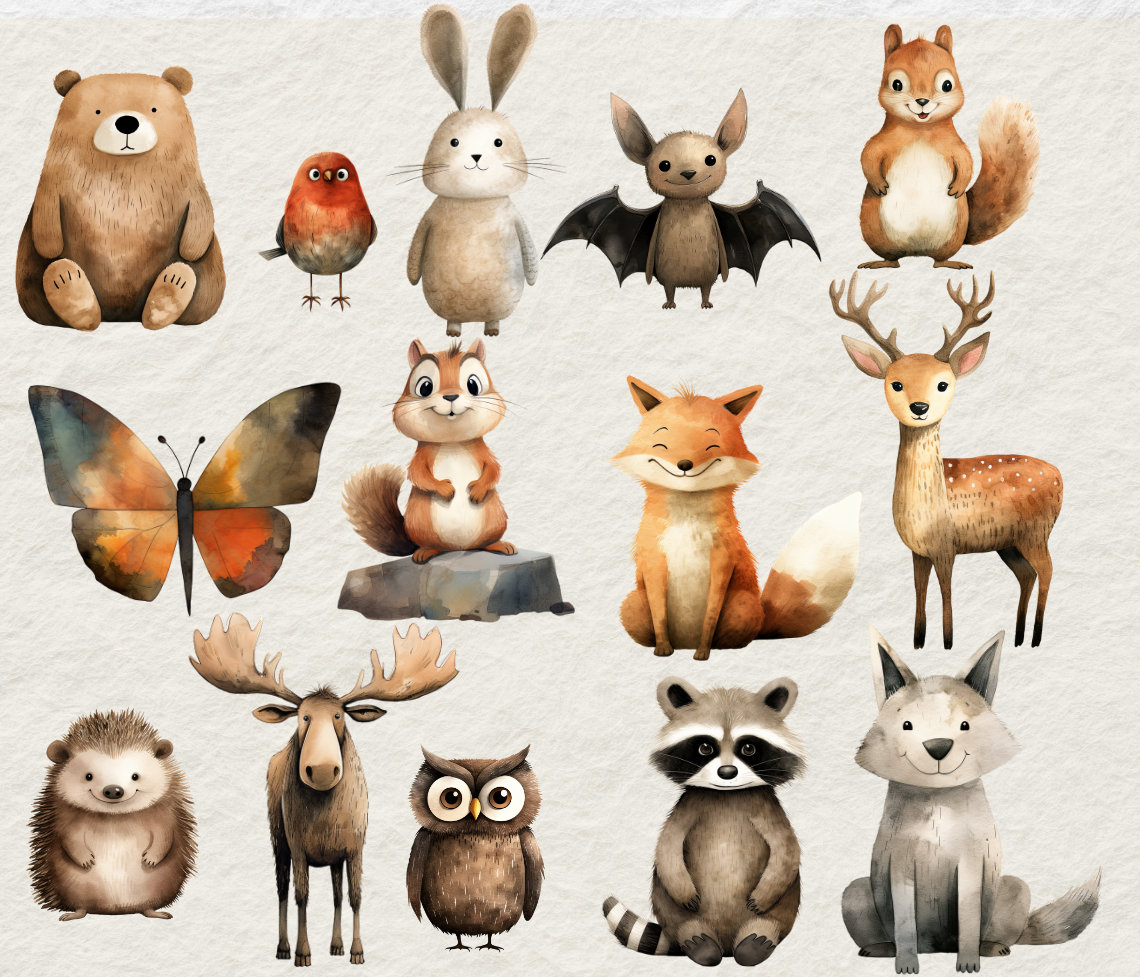 Woodland Watercolor Clipart, Forest Creatures PNG, Forest Friends Art ...