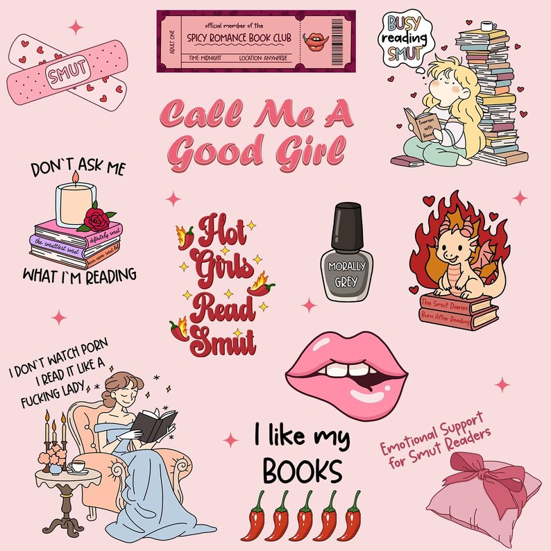 Smutty Book Bundle, Spicy Romance Book PNG, Dark Smut Sublimation Set, Bookish Sticker Pack ...
