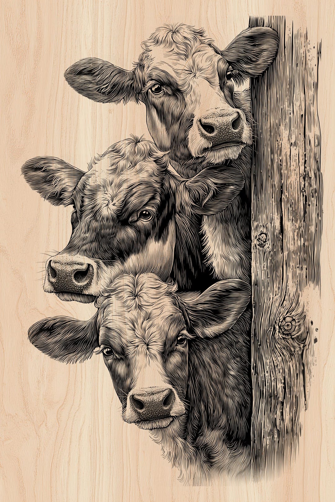 Three Cows at Fence Laser Engraving File | Farm Animals CNC Wood Design ...