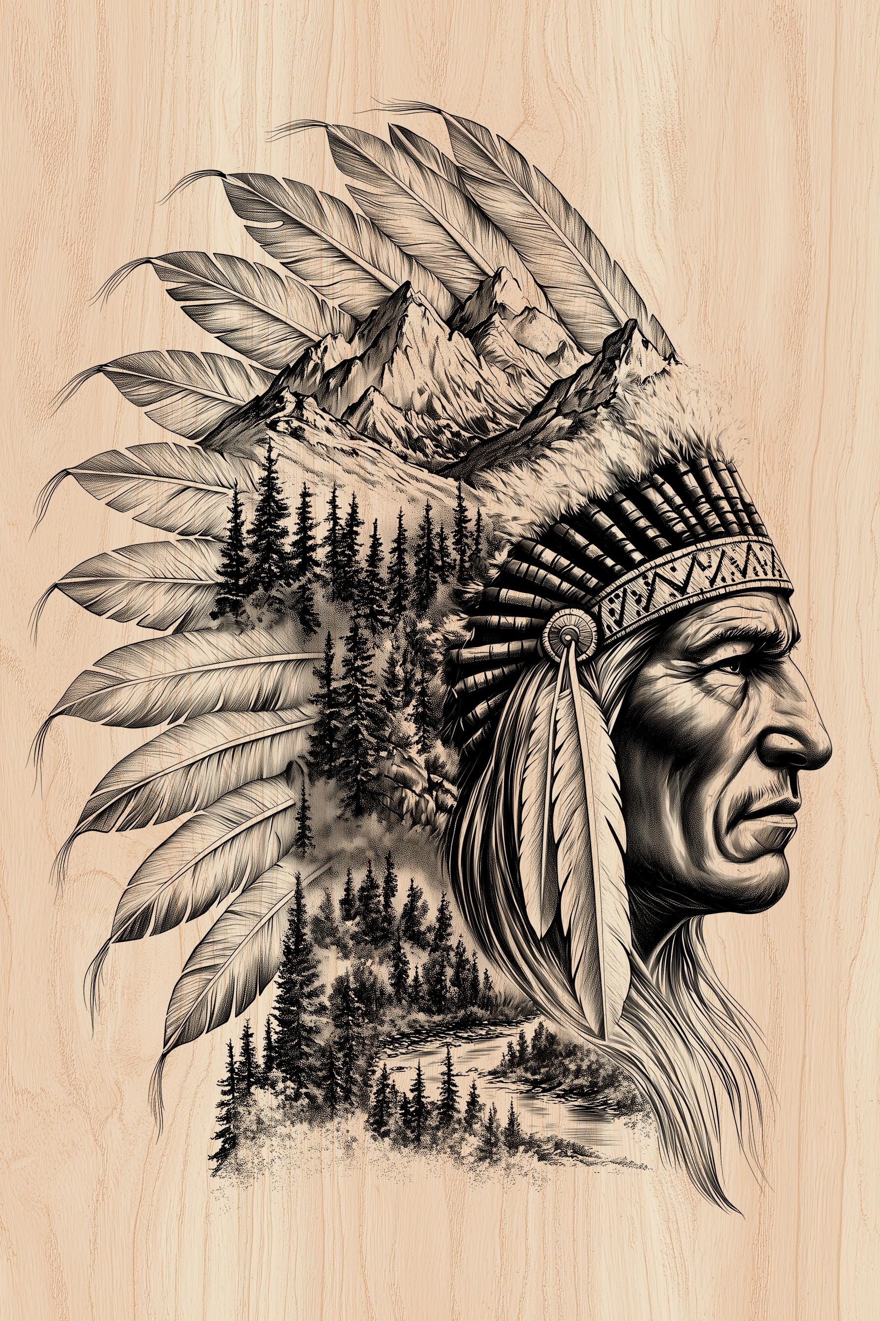 Native American Laser Engraving File | Mountain Spirit CNC Wood Design ...