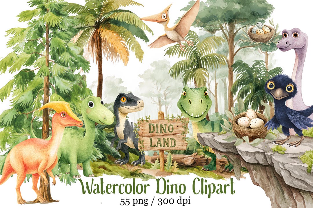 Watercolor Dinosaur Clipart | Baby Dino Graphics (digital Bundle) - Etsy