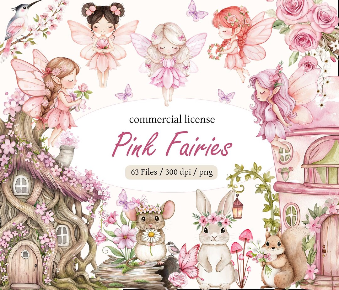Watercolor Pink Fairy Clipart | Enchanted Forest PNG (digital Download ...