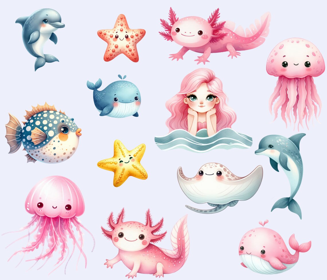 Mermaid Clipart, Ocean Fantasy PNG, Pastel Mermaids, Watercolor Sea ...