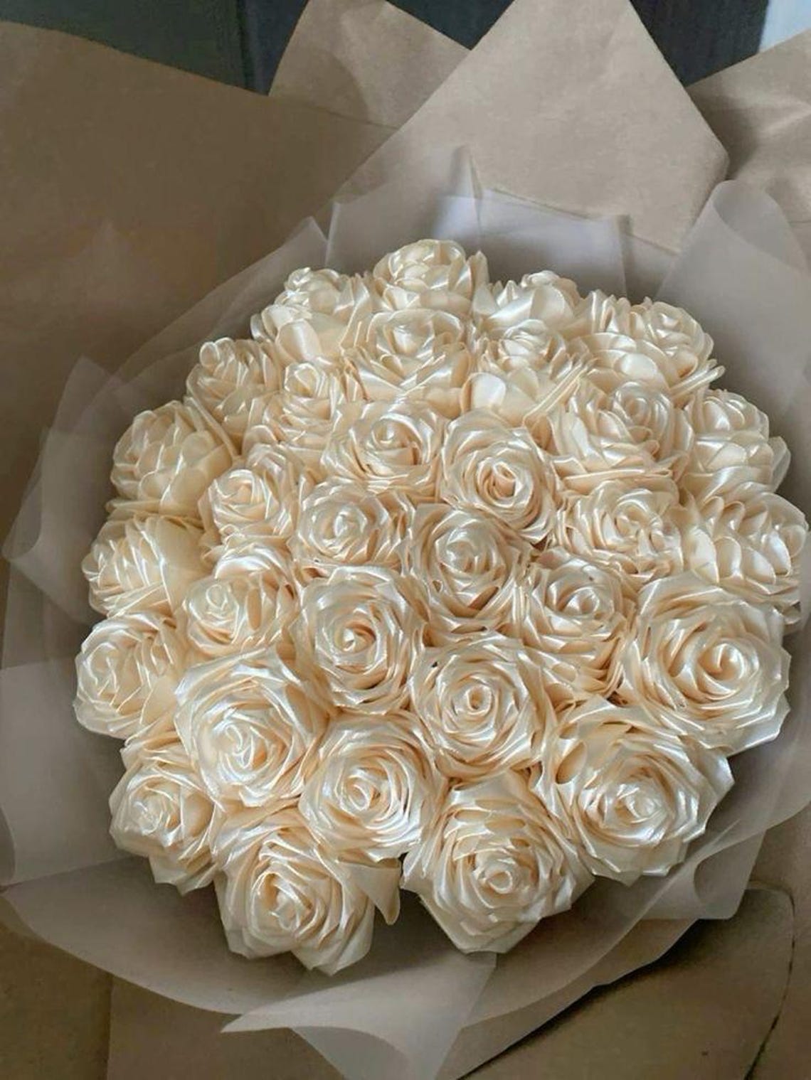 Handmade Satin Ribbon Rose Bouquet – Custom Wedding Flowers - Etsy