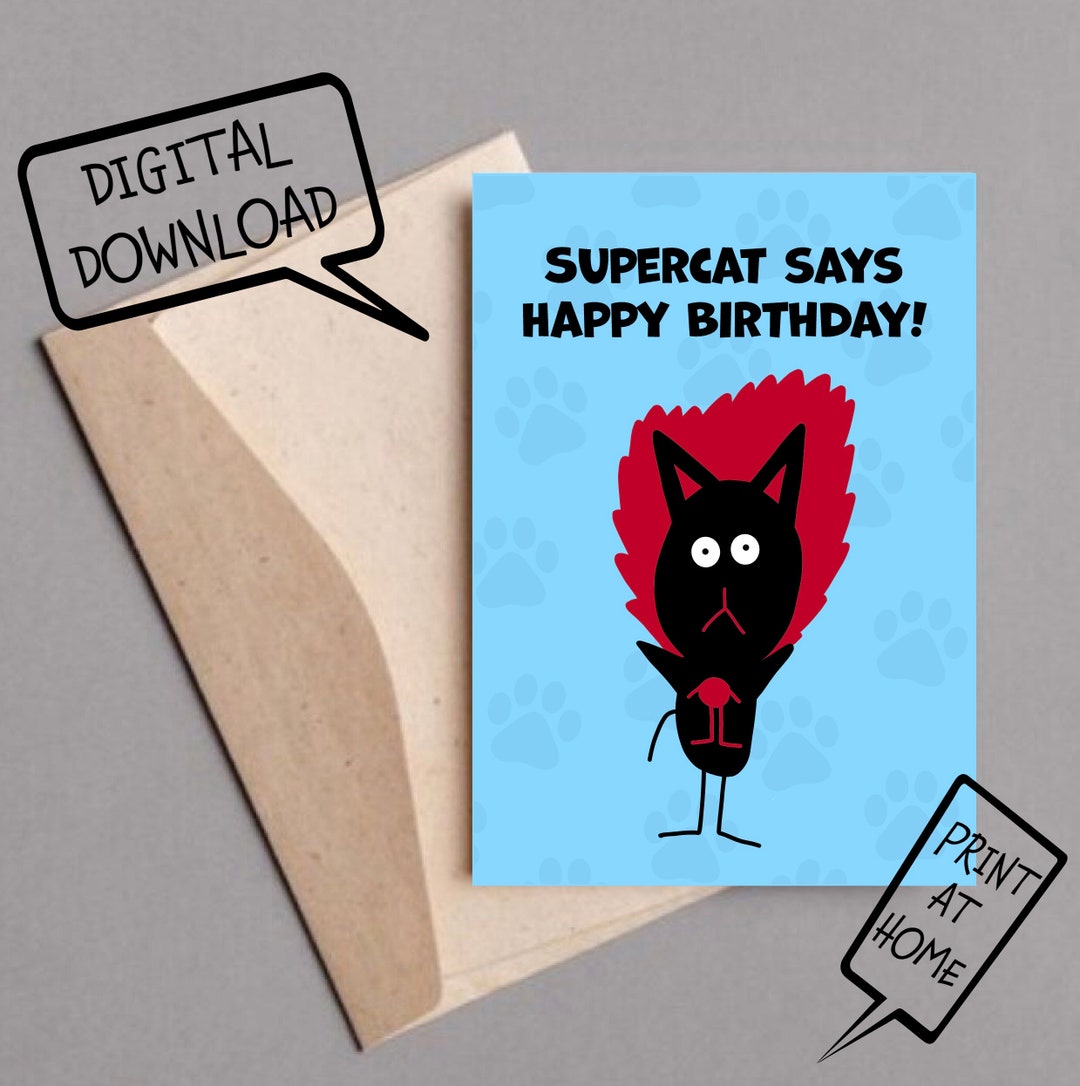Happy Birthday Cat Card Digital Download Etsy