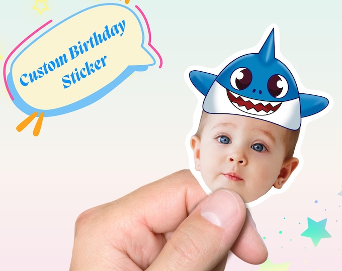 Cute Kids Birthday Party Sticker, Custom Birthday Face Sticker, Girl ...