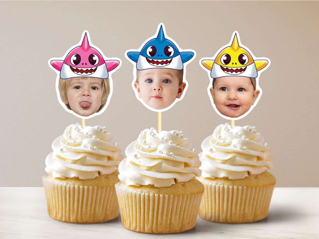 Personalized Face Cupcake Toppers With Baby Shark Hat - Etsy