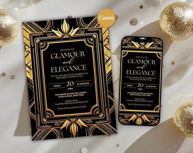 Roaring 1920 Invitation Template, Gatsby Birthday Evite, Gatsby ...