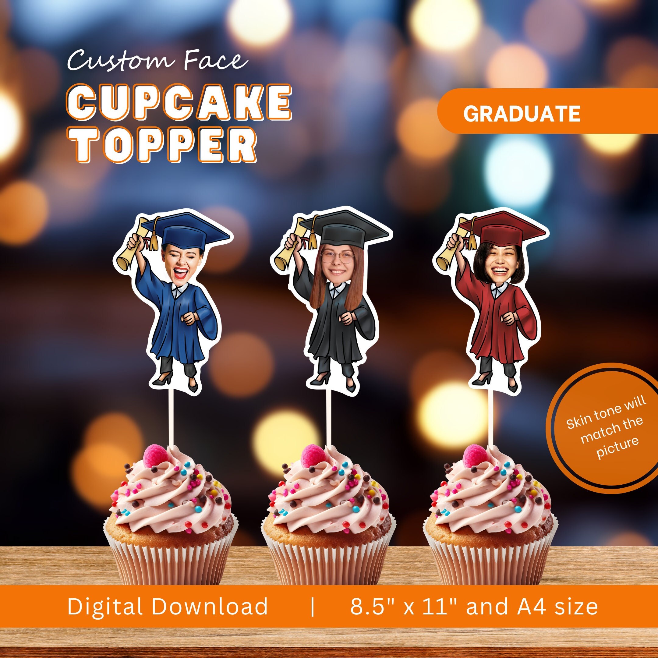 Graduation Photo Cupcake Toppers, Personalized Graduation Party Face ...