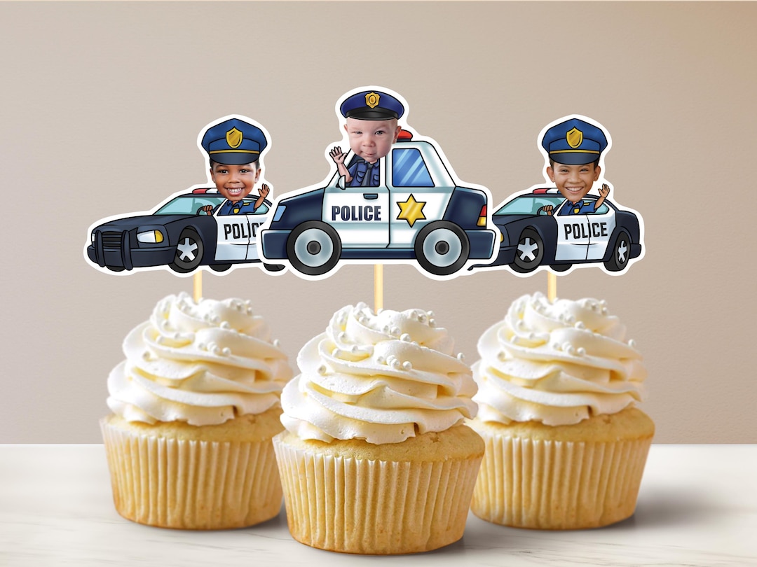 Police Officer Car Personalized Face Cupcake Toppers Police Cake ...