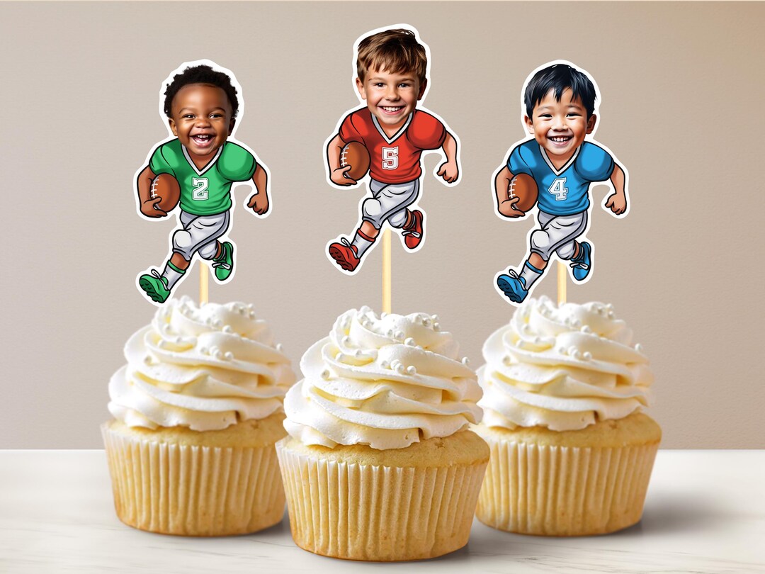 Football Personalized Face Cupcake Toppers Custom Baby Face Cupcake ...