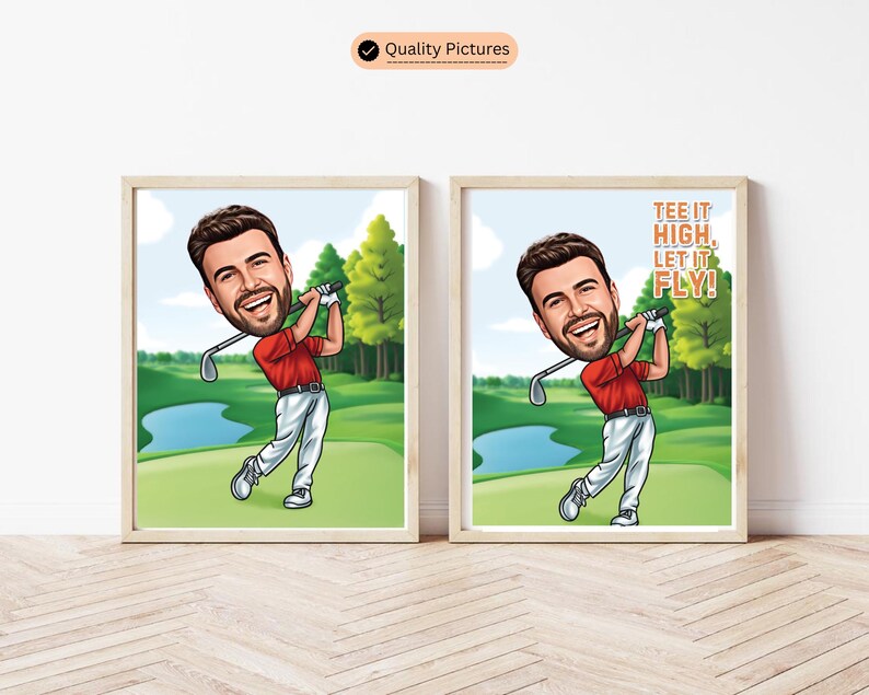 Funny Golf Cartoon Portrait Custom Golfer Caricature Drawing From Photo ...