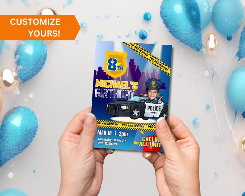 Police Birthday Invitation Canva Template Printable Birthday Party ...