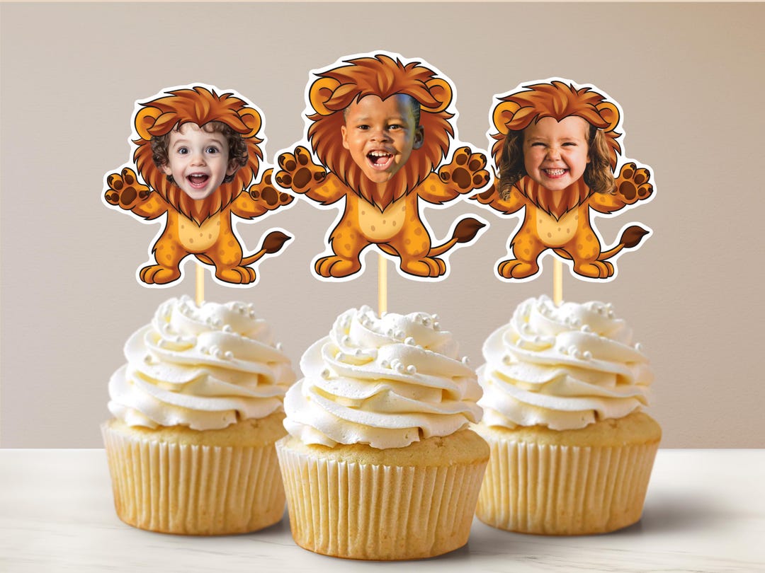 Custom Lion Cupcake Toppers Jungle Themed Party Lion Cake Topper ...