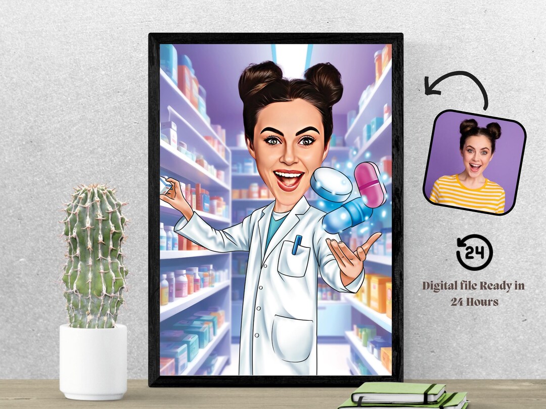 Pharmacy Technician Custom Caricature Pharmacist Caricature Portrait ...