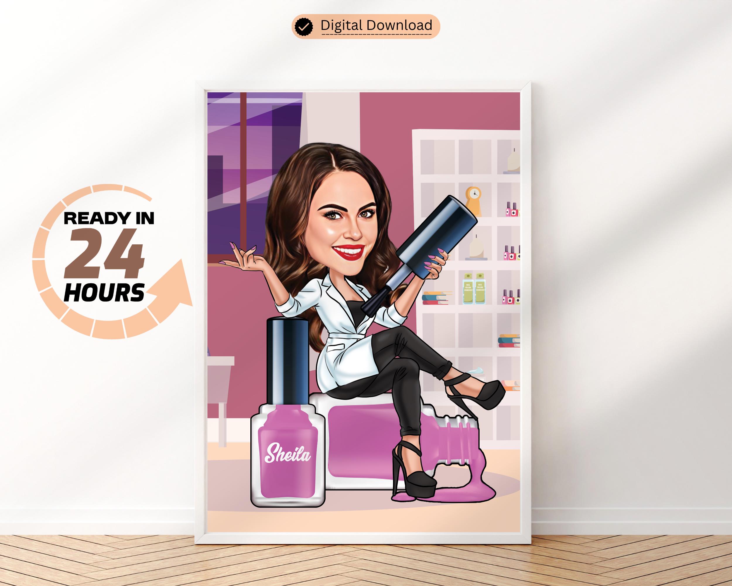 Nail Technician Custom Caricature Nail Artist Cartoon Nail Technician ...
