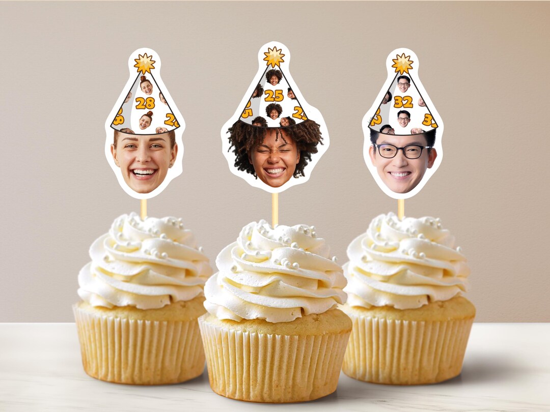 Birthday Hat Topper Photo With Party Hat Cupcake Toppers Adult Party ...