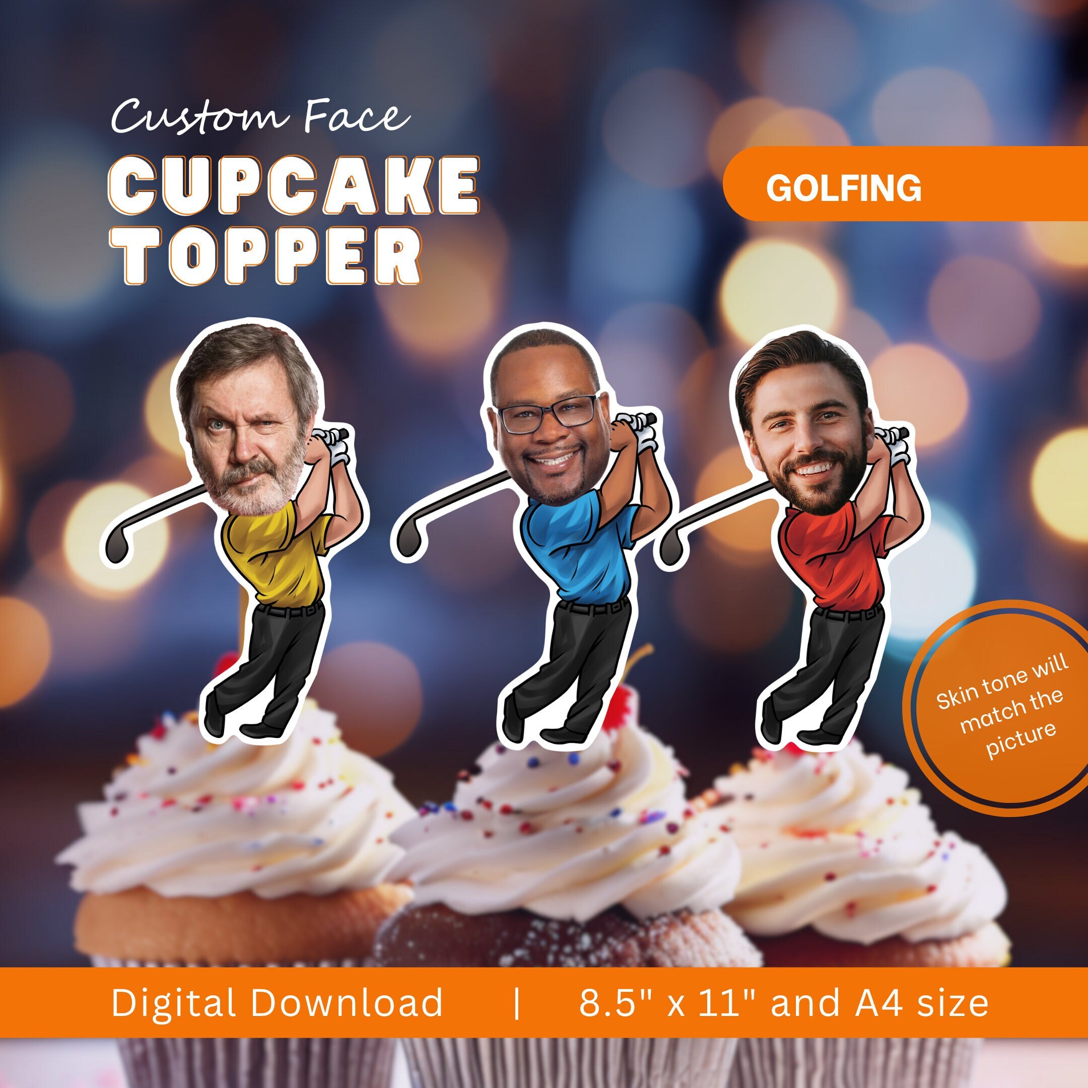 Golfing Personalized Face Cupcake Toppers, Custom Baby Face Cupcake ...