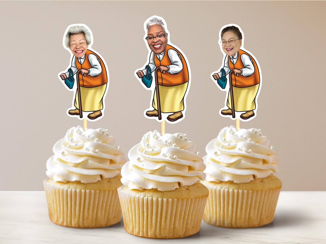 Funny Old Woman Cupcake Toppers, Over the Hill Face Toppers, Custom ...