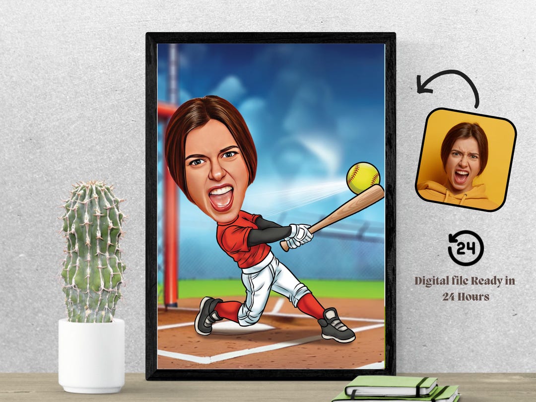 Female Softball Player Custom Caricature From Photo First Baseman ...