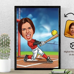Female Softball Player Custom Caricature From Photo First Baseman ...