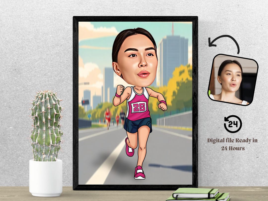 Marathon Runner Custom Caricature Custom Marathon Running Cartoon ...
