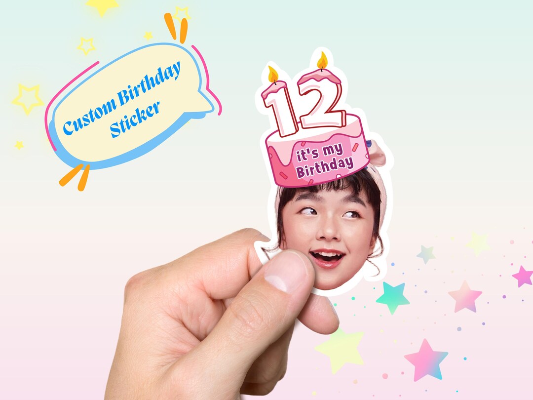 Birthday Cake Hat Sticker Custom Face Sticker Birthday Party Favor ...