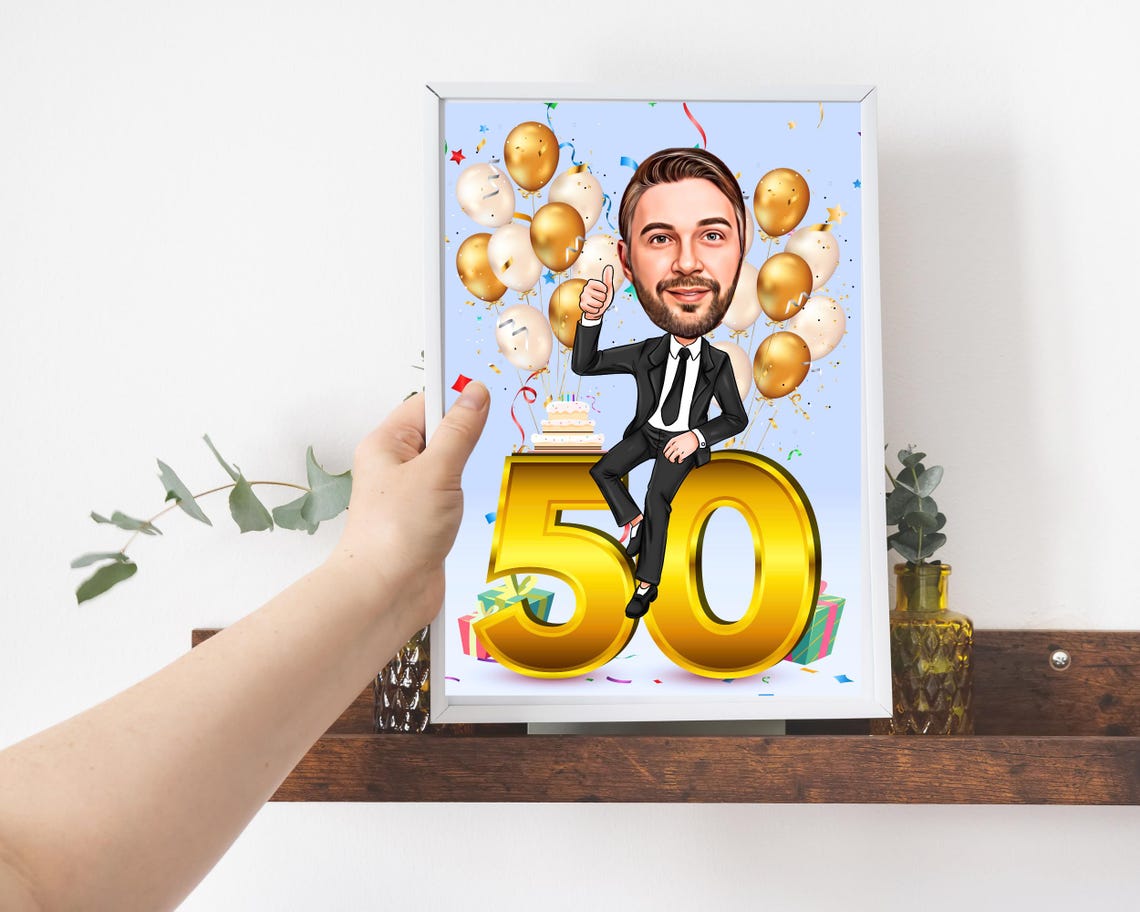 Personalized 50th Birthday Caricature From Photo, Happy Birthday ...