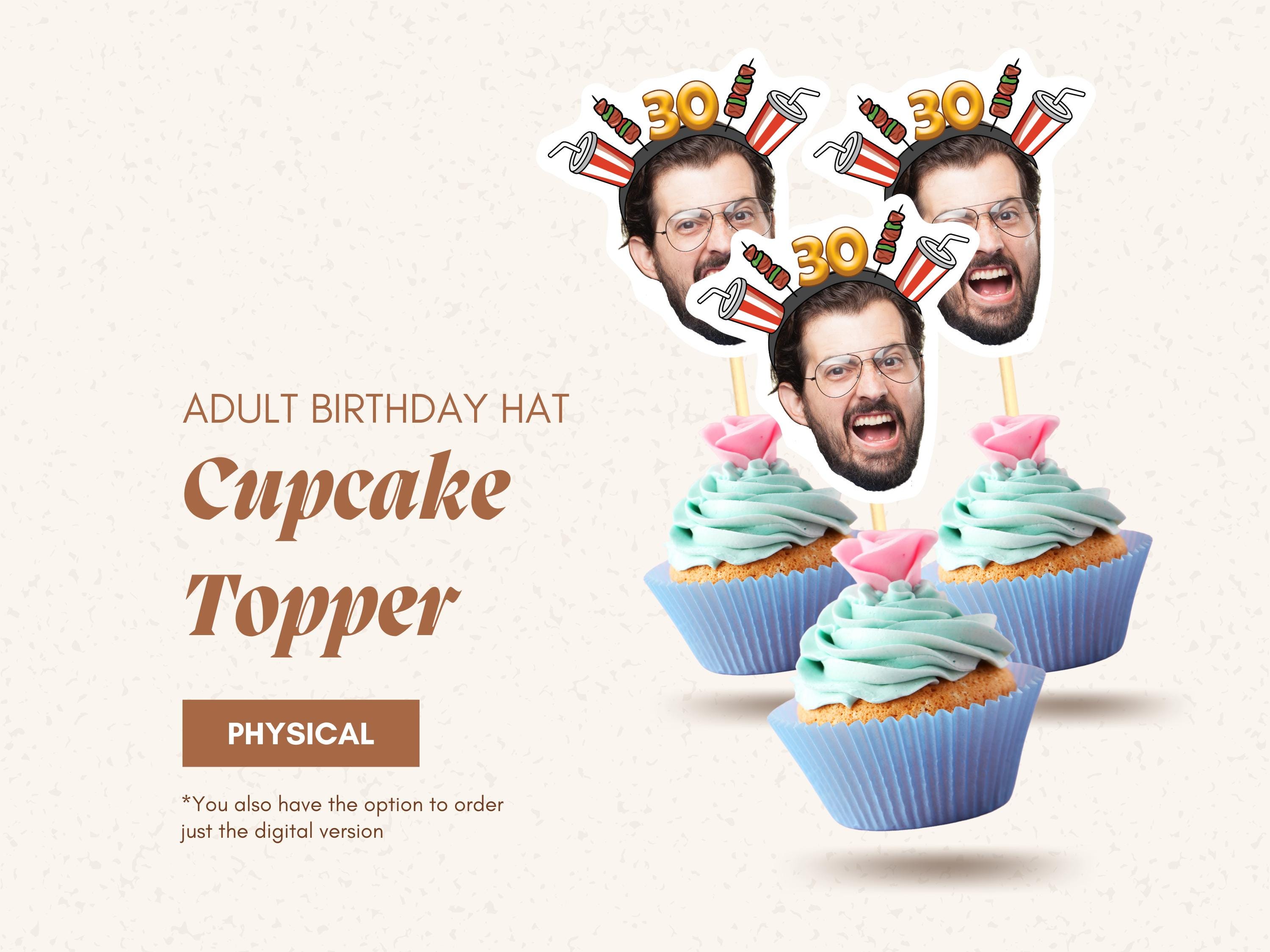 Adult Birthday Hat Personalized Face Stick, Head on a Stick Cupcake ...