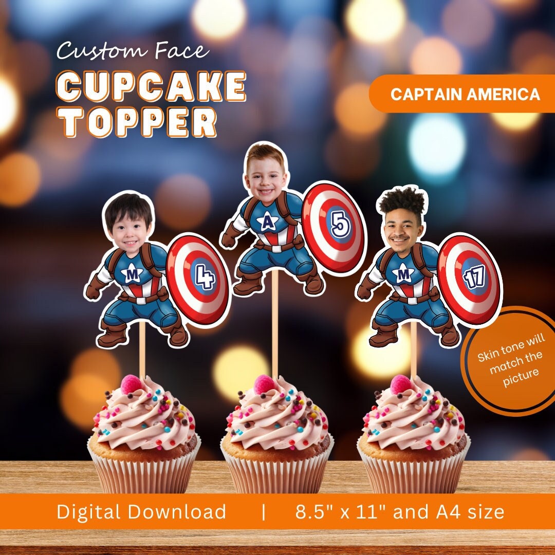 Captain America Personalized Face Cupcake Toppers - Etsy