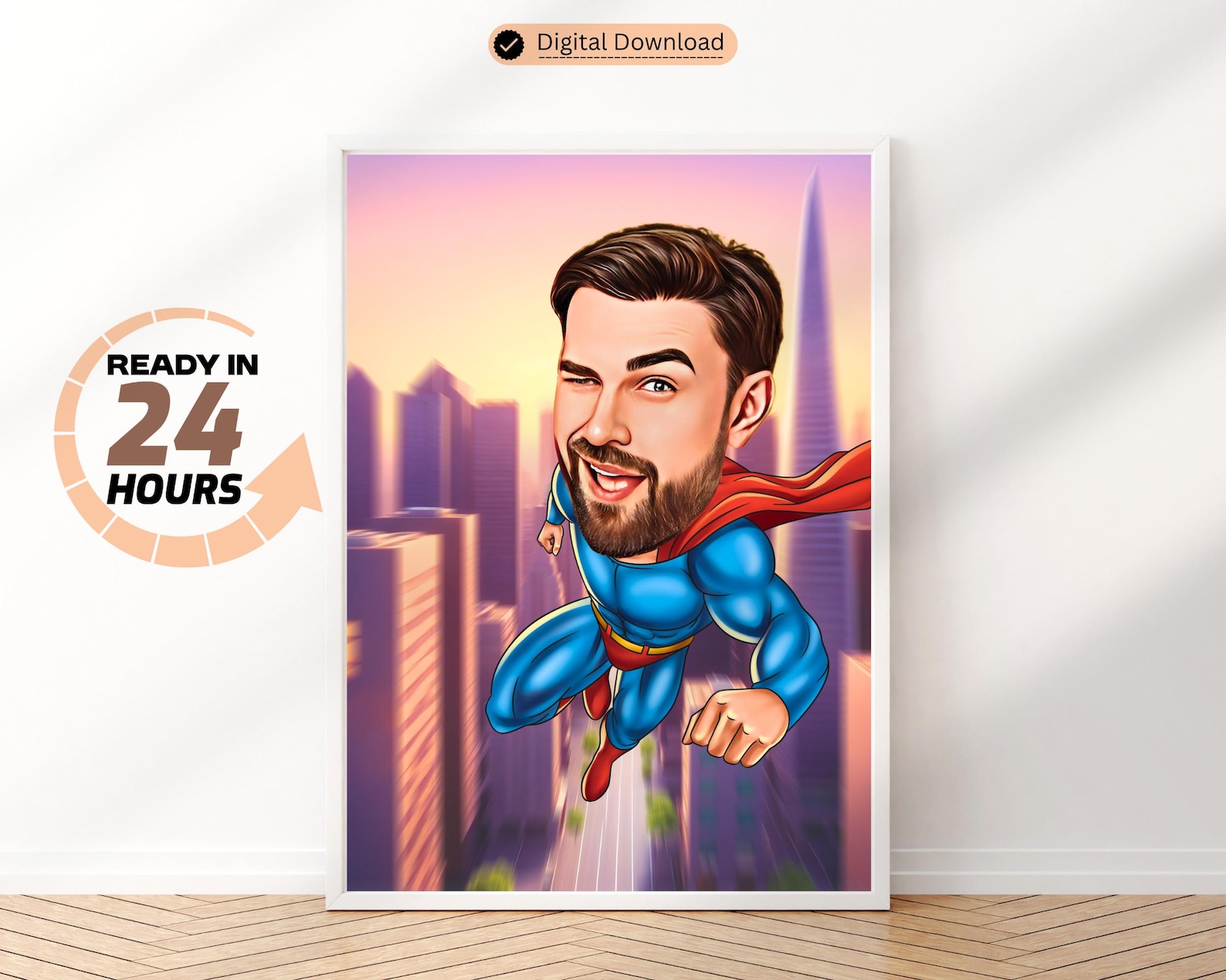 Custom Super Dad and Son Cartoon Portrait, Super Dad Portrait, Dad's ...