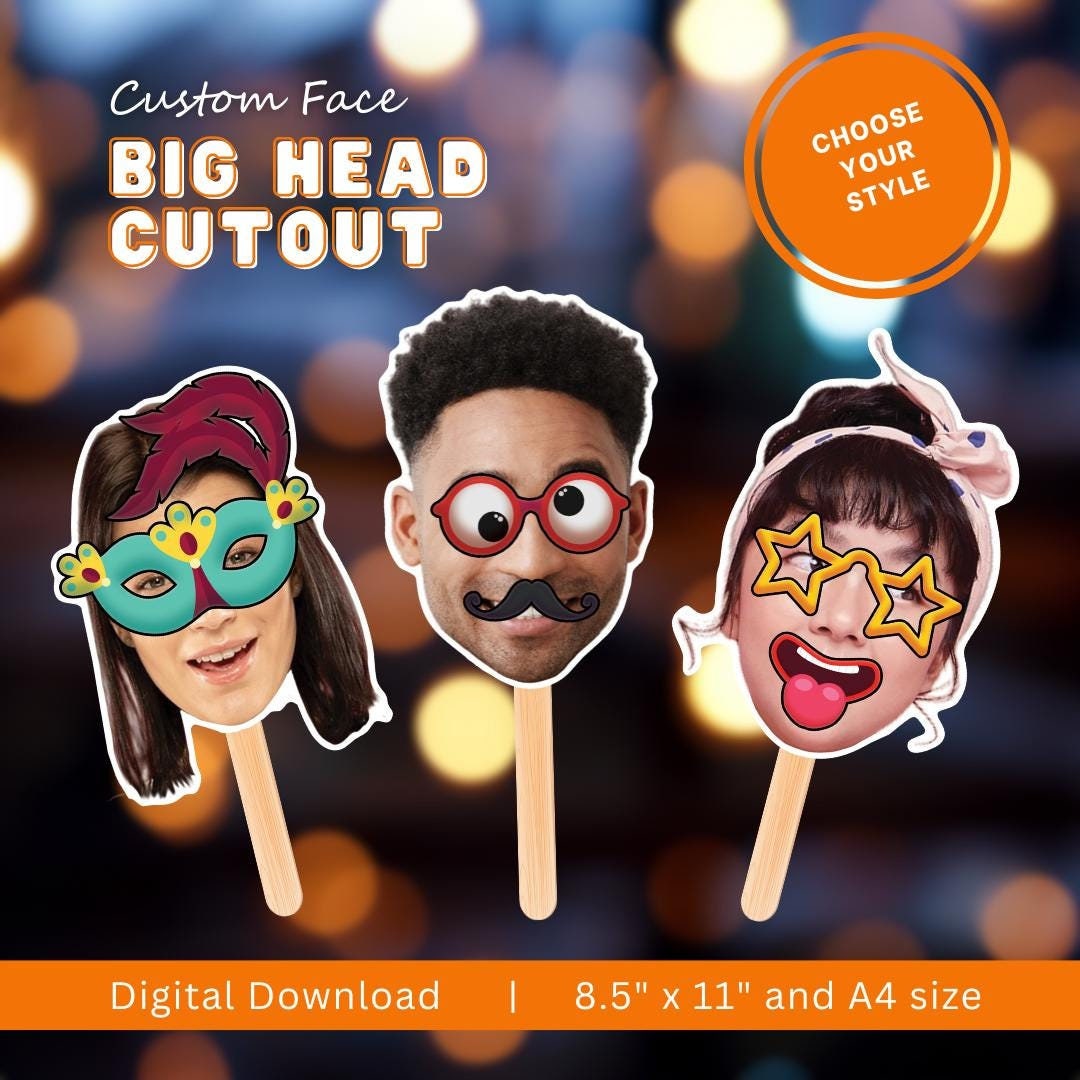 Eyeglass and Mask Props Funny Big Head Cutout Custom Face on Stick - Etsy