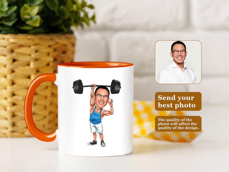 Custom Gym Mug Workout Portrait Mug Custom Weightlifter Mug Cartoon ...
