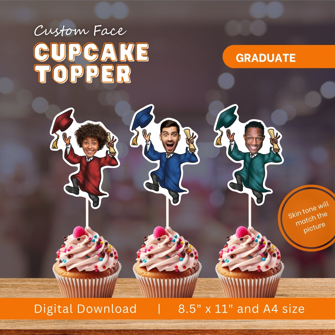 Graduation Photo Cupcake Topper Printable, Graduation Cake Topper, Grad ...