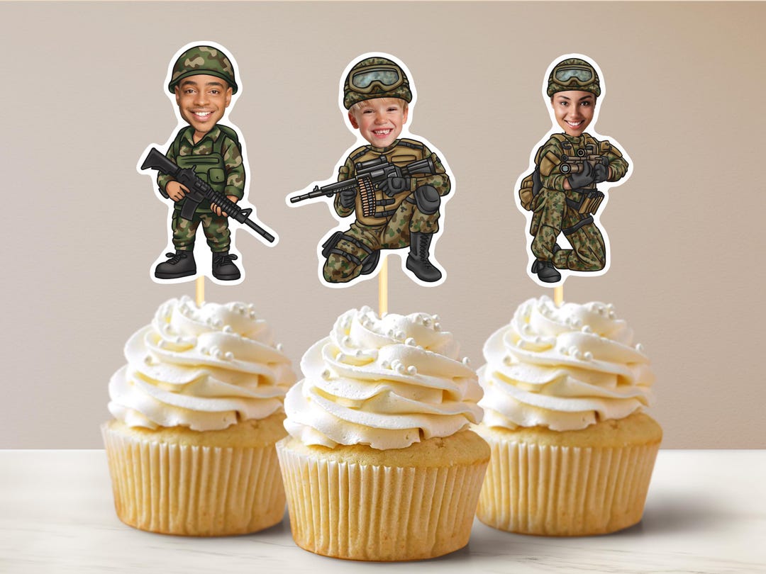 Soldier Cupcake Toppers Custom Face Cupcake Toppers Army Birthday Army ...