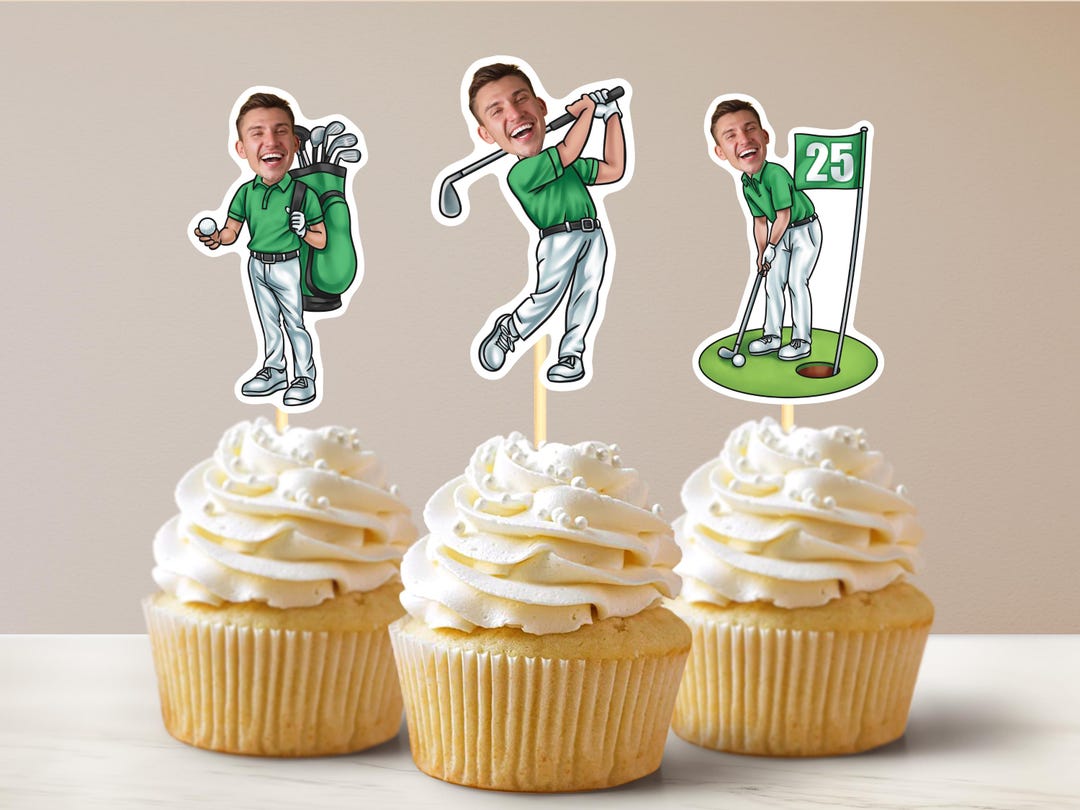 3 Sets of Golf Personalized Face Cupcake Toppers - Etsy