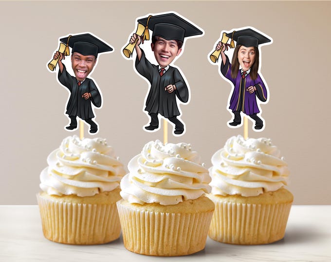 Custom Graduation Cupcake Toppers, Grad Cupcakes, Gold Cupcake Toppers ...