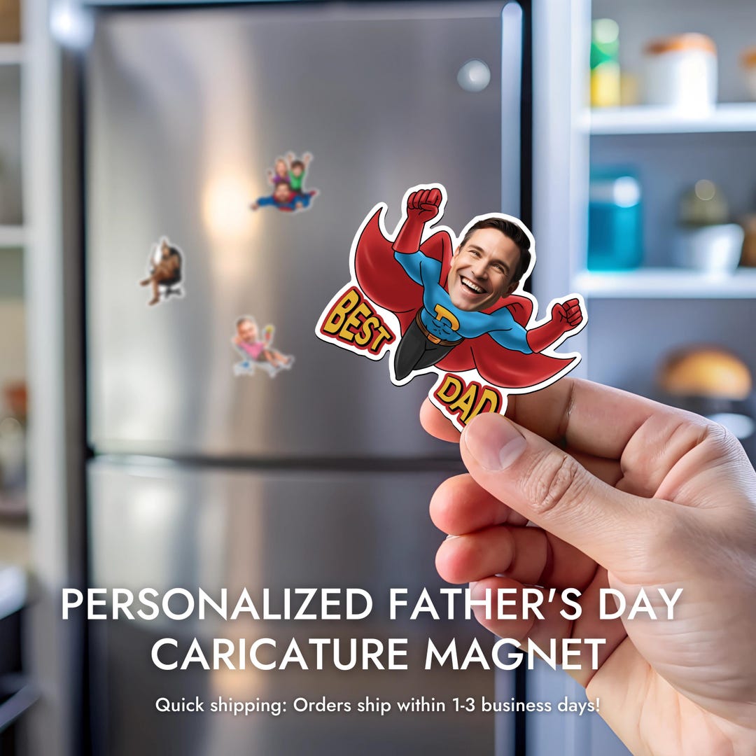Custom Caricature Magnet Super Dad Personalized Magnet Father's Day ...