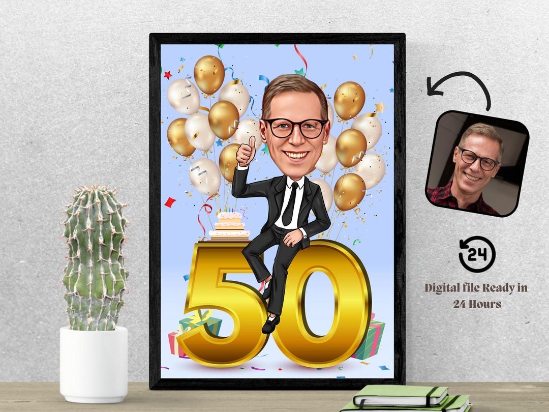 Personalized 50th Birthday Caricature From Photo, Happy Birthday ...