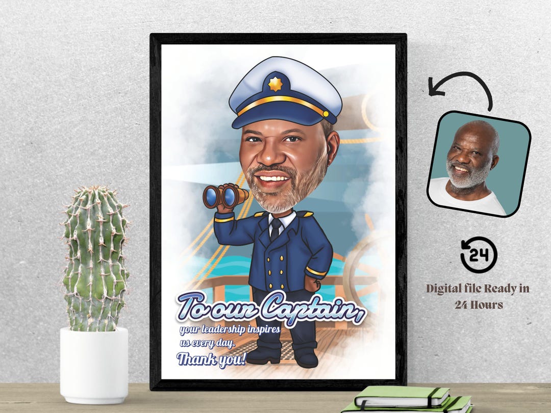 Sea Captain Custom Caricature Custom Ship Captain Caricature Gift Sea ...