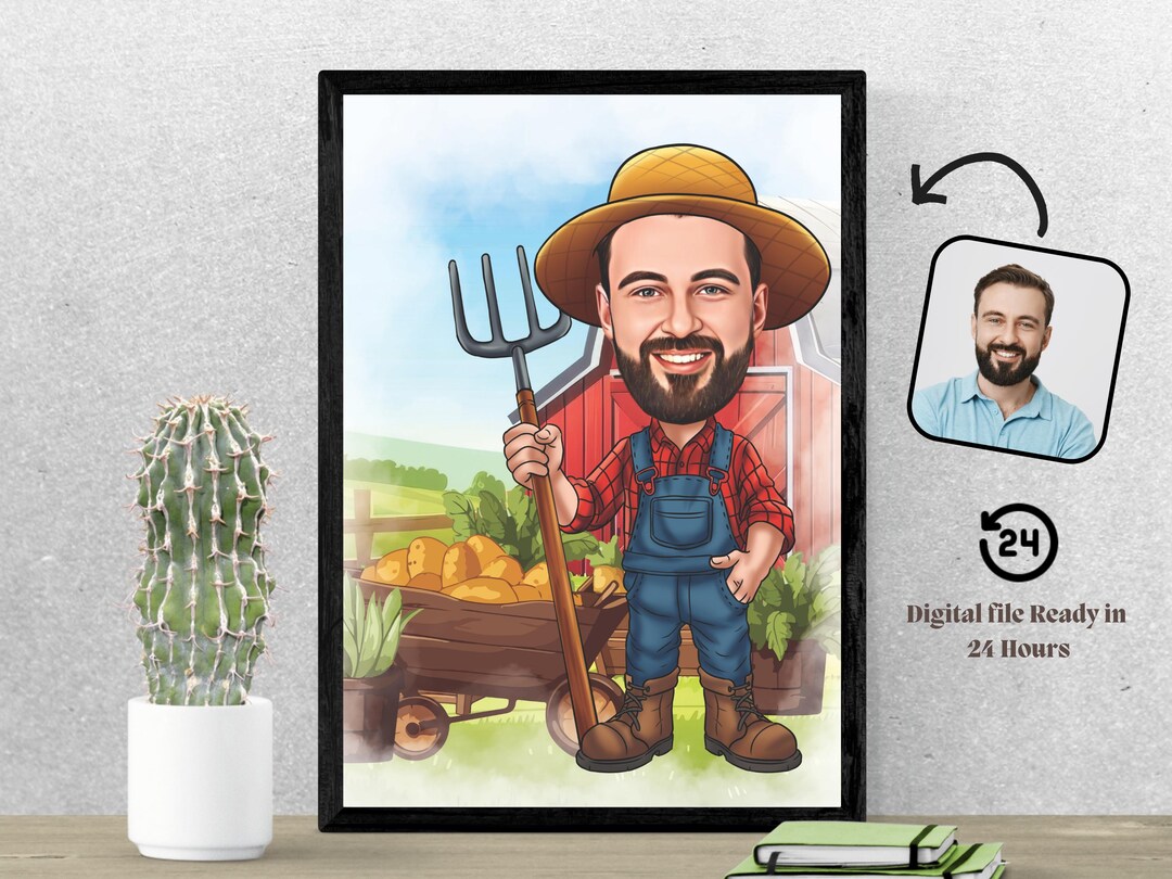 Farmer Custom Caricature Farmer Cartoon Portrait Farmer Caricature From ...