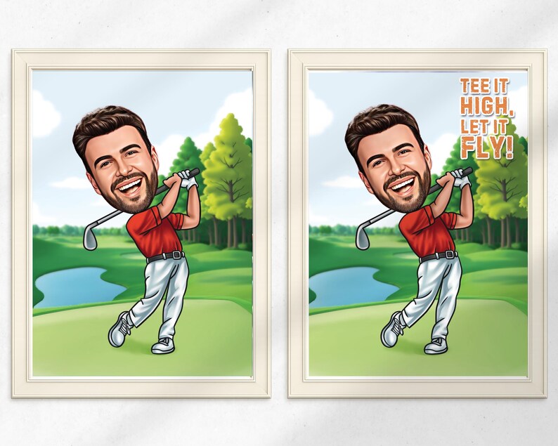 Funny Golf Cartoon Portrait Custom Golfer Caricature Drawing From Photo ...