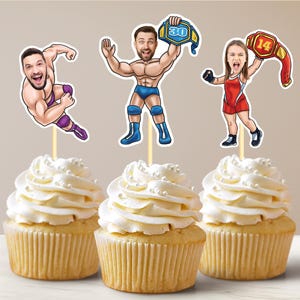 Wrestler Personalized Face Cupcake Toppers Wrestler Birthday Wrestling ...