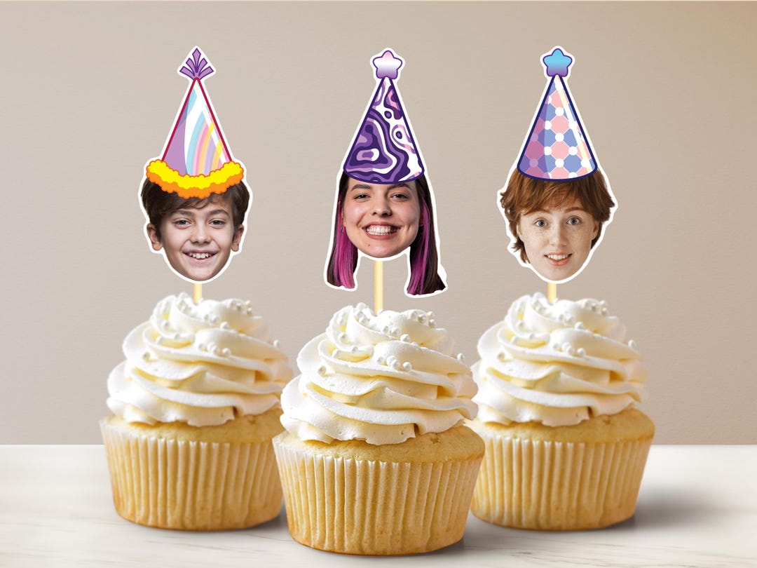 Birthday Hats Personalized Face Cupcake Toppers Party Hats Cupcake ...