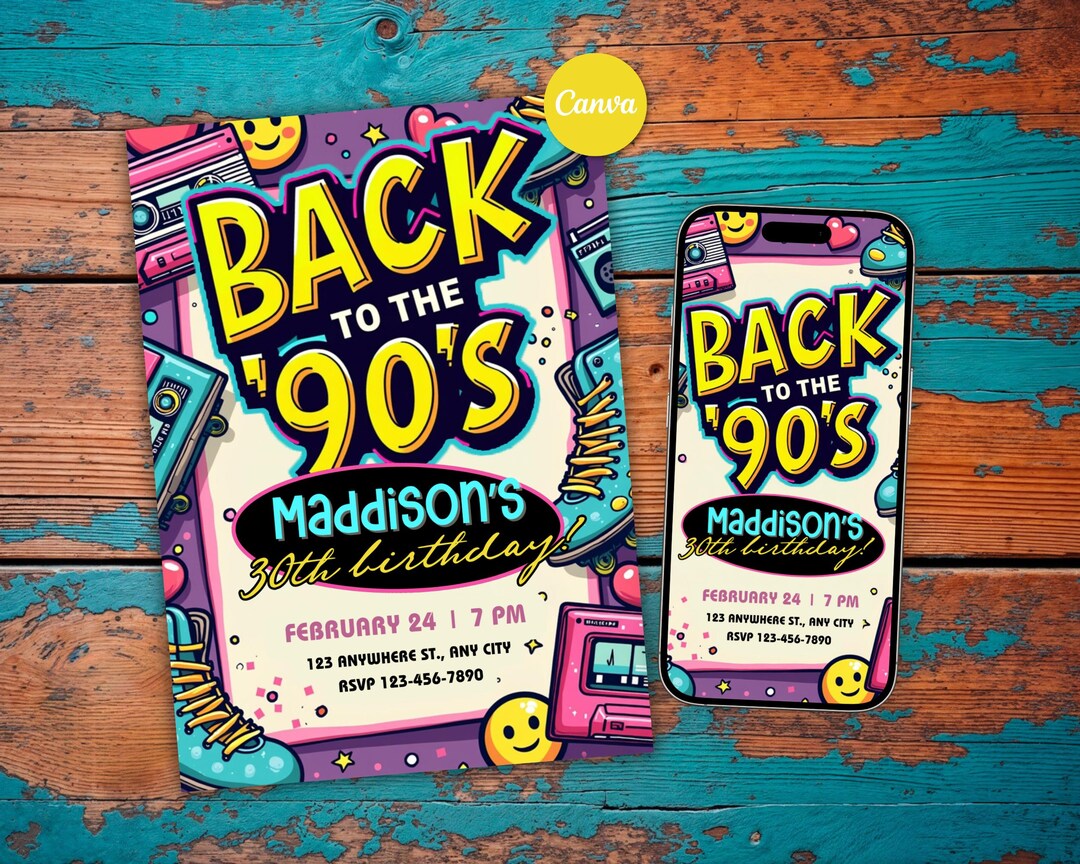 Back to the 90s Party Invitation Template 1990s-themed Birthday Party ...