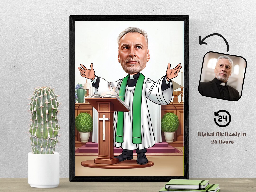 Priest Custom Caricature Gospel Priest Cartoon Portrait Custom Gift for ...