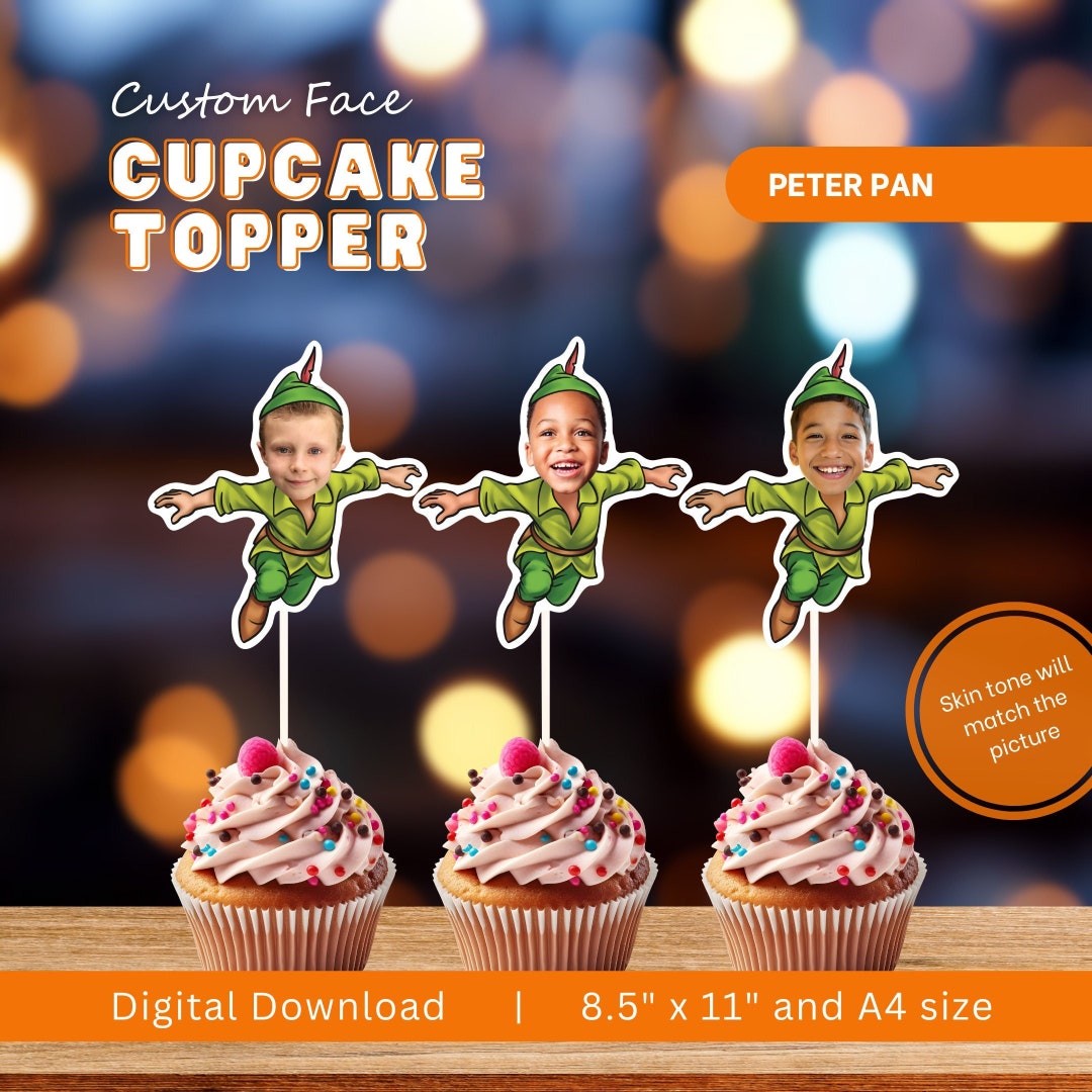Peter Pan Personalized Face Cupcake Toppers, Custom Baby Face Cupcake ...