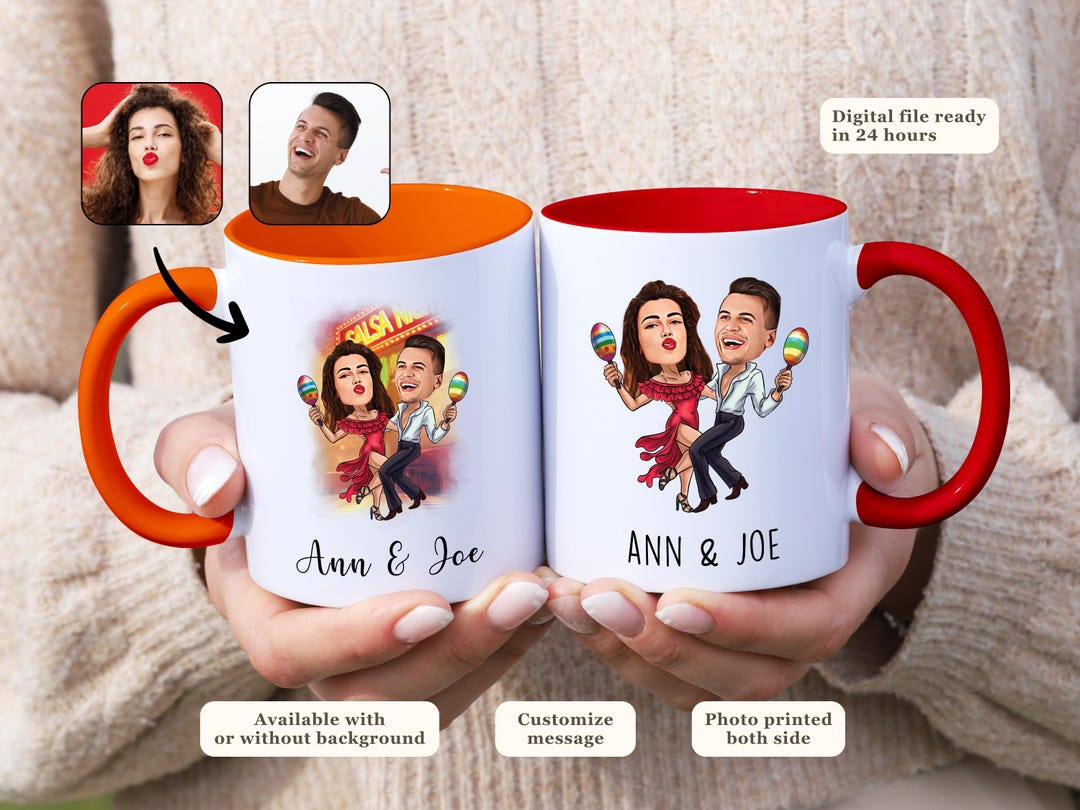 Salsa Custom Mug Couple Caricature Mug Dancer Salsa Cartoon Mug Gift ...