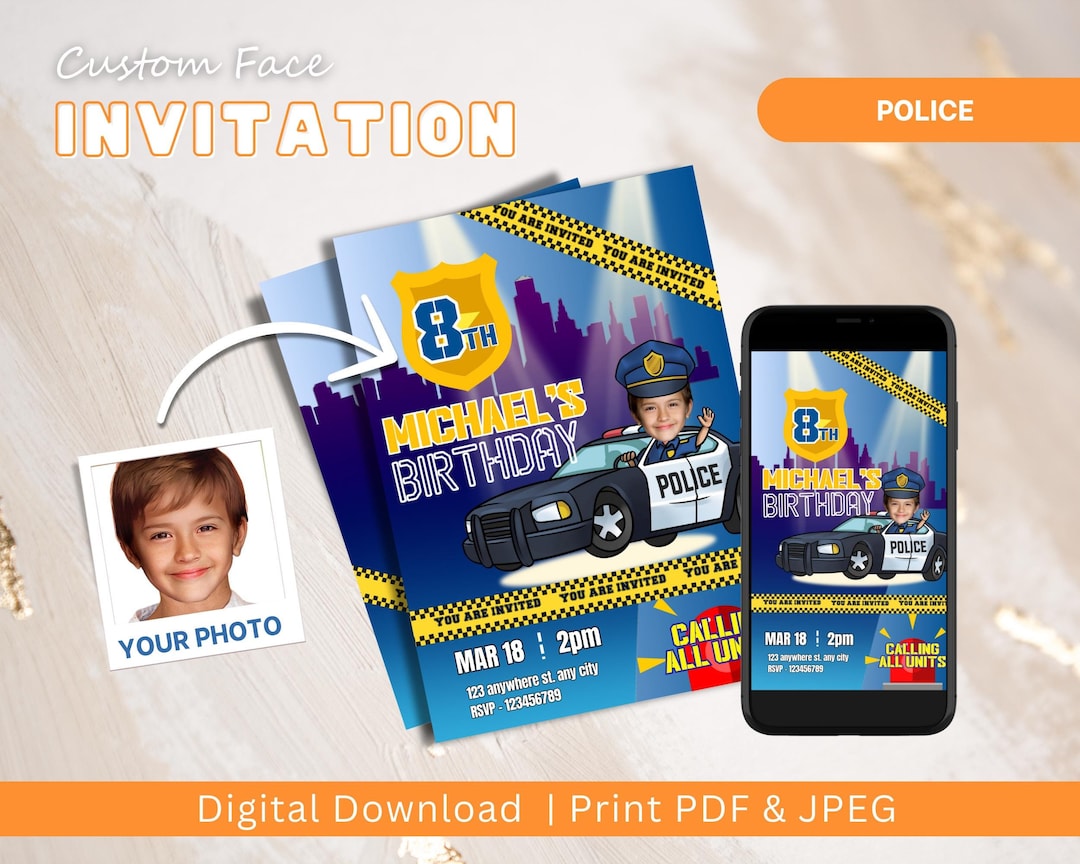 Police Birthday Invitation Canva Template Printable Birthday Party ...
