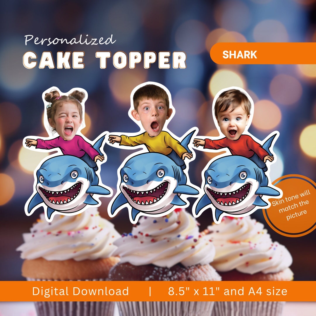 Shark Personalized Face Cupcake Toppers, Custom Baby Face Cupcake ...
